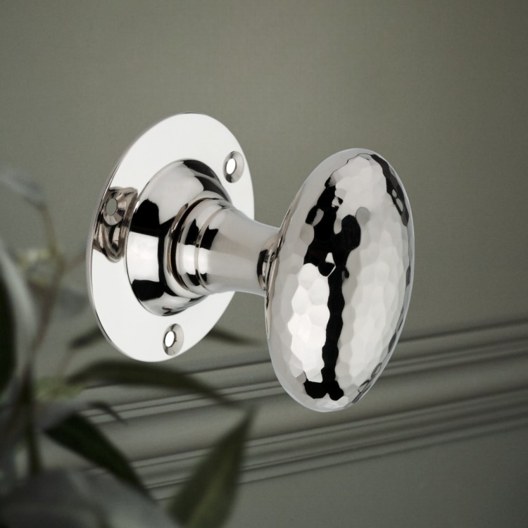 Hammered Oval Door Knobs - Brass